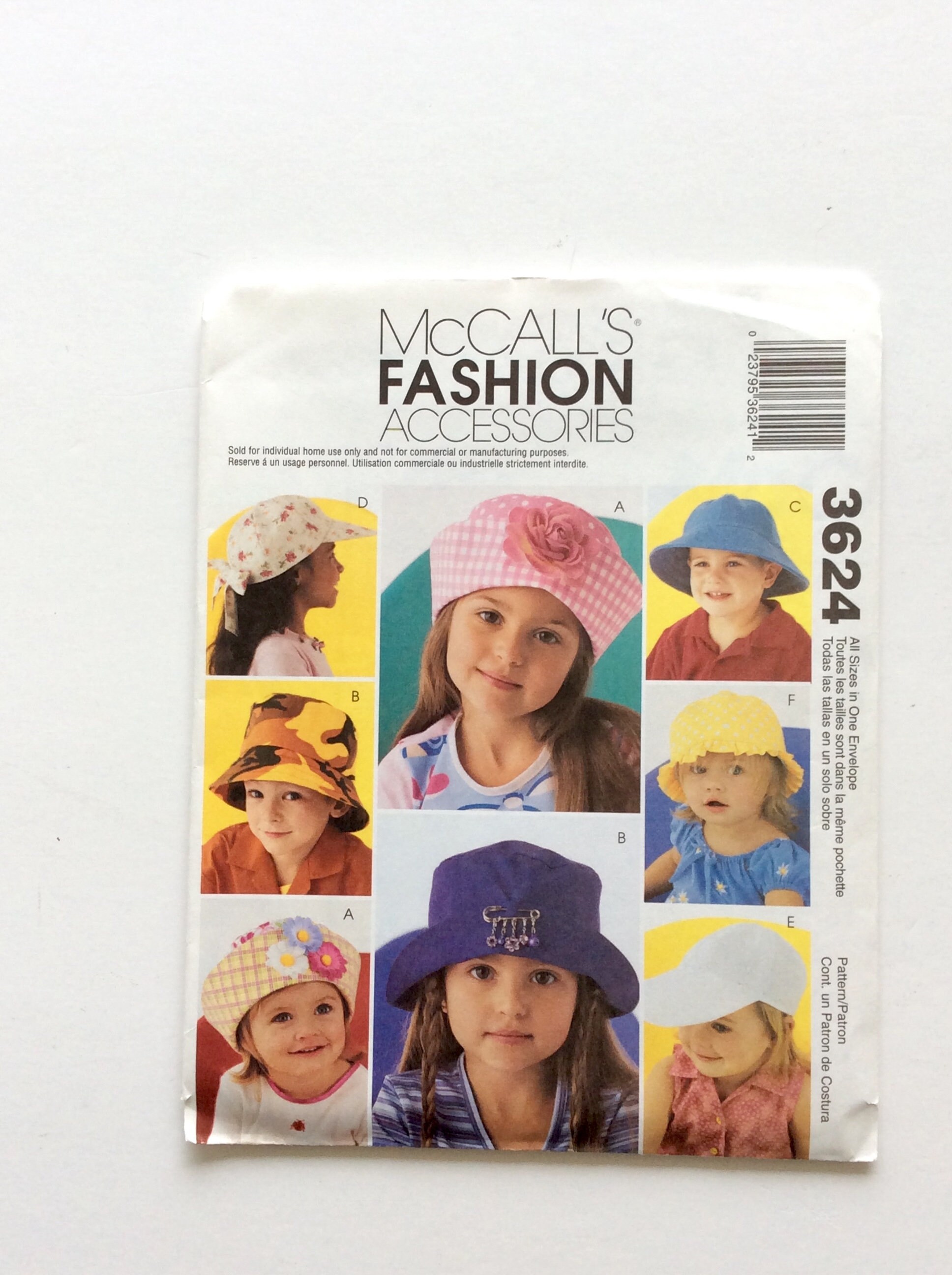 Mccalls 3624 Childs Hat Pattern, Girls', Boys, Toddlers, All Sizes ...