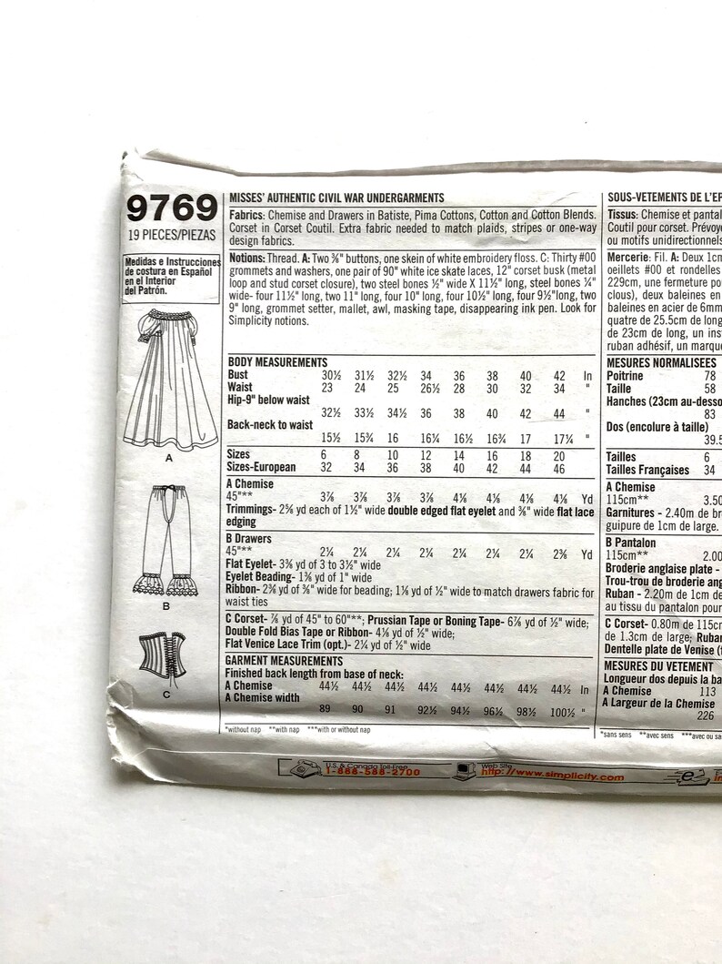 Simplicity 9769 Women's Civil War Era Pattern Chemise - Etsy