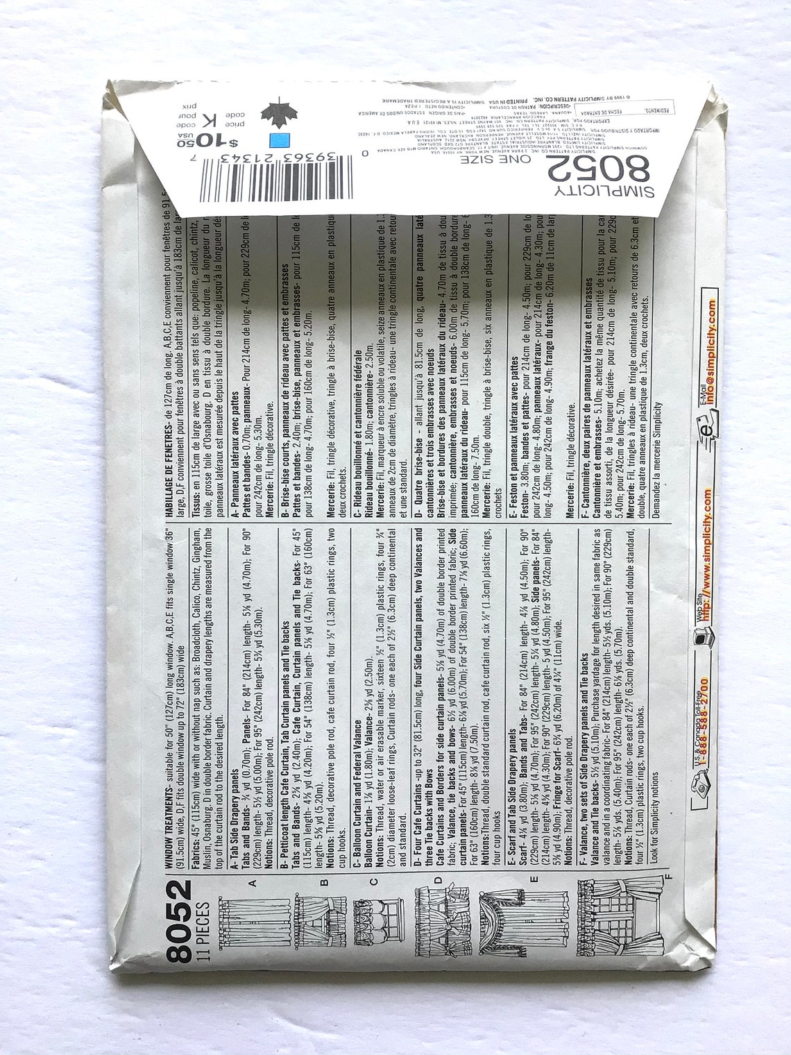 Simplicity 8052 Window Treatments Pattern, Country Window Dressing ...