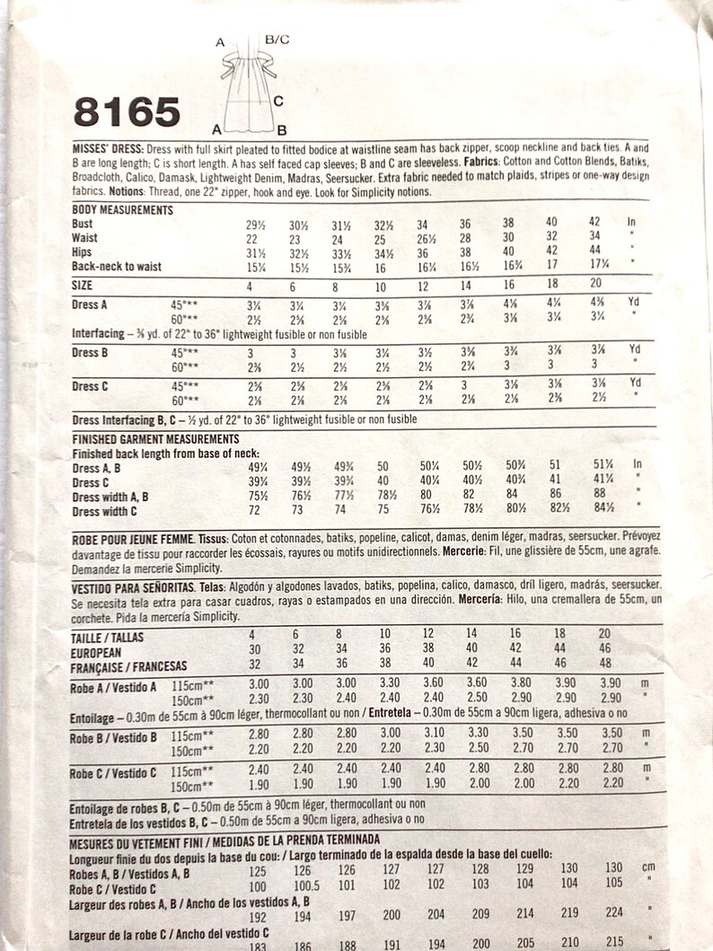 Simplicity 8165 Womens Dress Pattern, Sundress, Summer Dress, Size 10 ...