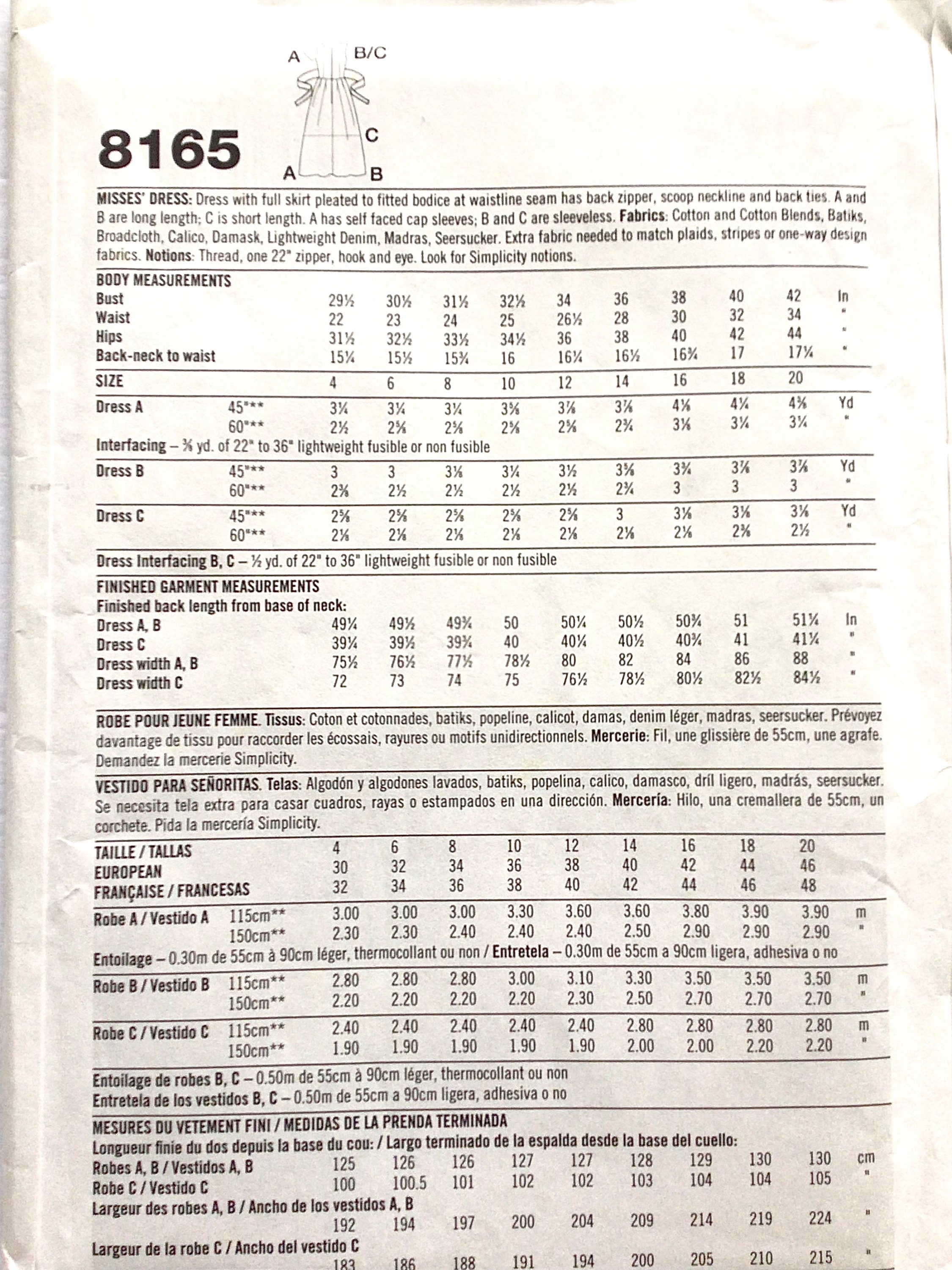 Simplicity 8165 Womens Dress Pattern, Sundress, Summer Dress, Size 10 ...