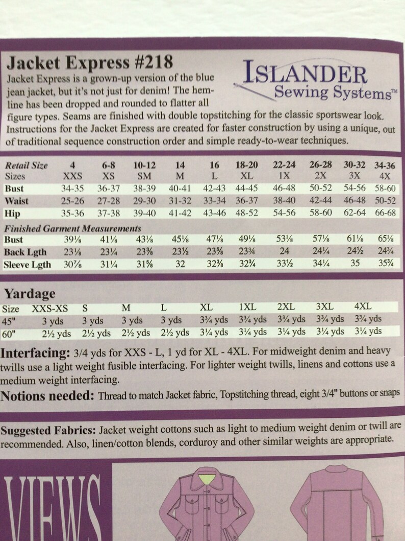 Islander Sewing Systems Jacket Express 218, Womens Jean Jacket Pattern ...