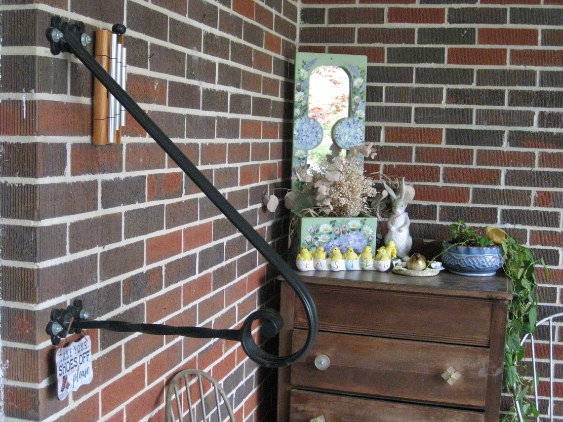 1 to 2 Step Wrought Iron Grab Rail Stair Railing Handrail Step Rail ...