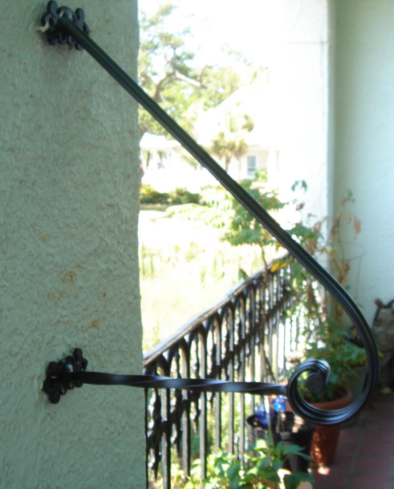 1 to 2 Step Wrought Iron Grab Rail Stair Railing Handrail Step Rail ...