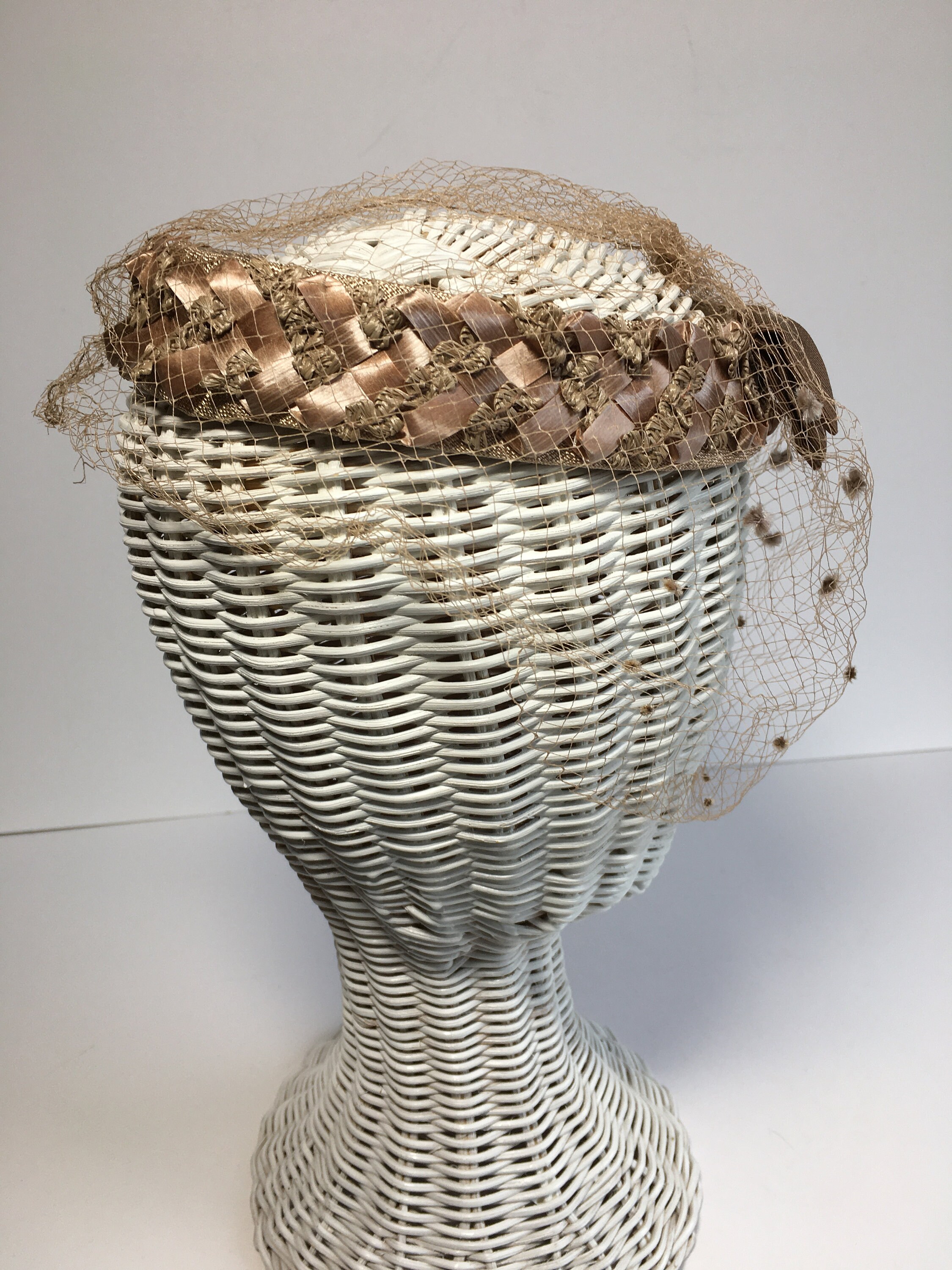 Vintage Raffia Taupe Ring Hat Fascinator With Netting - Etsy