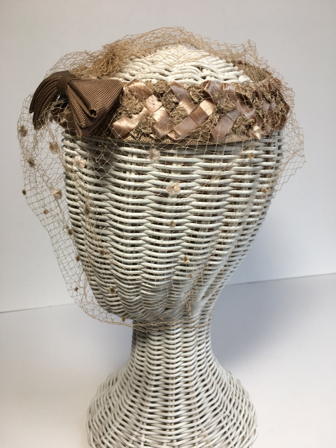 Vintage Raffia Taupe Ring Hat Fascinator With Netting - Etsy