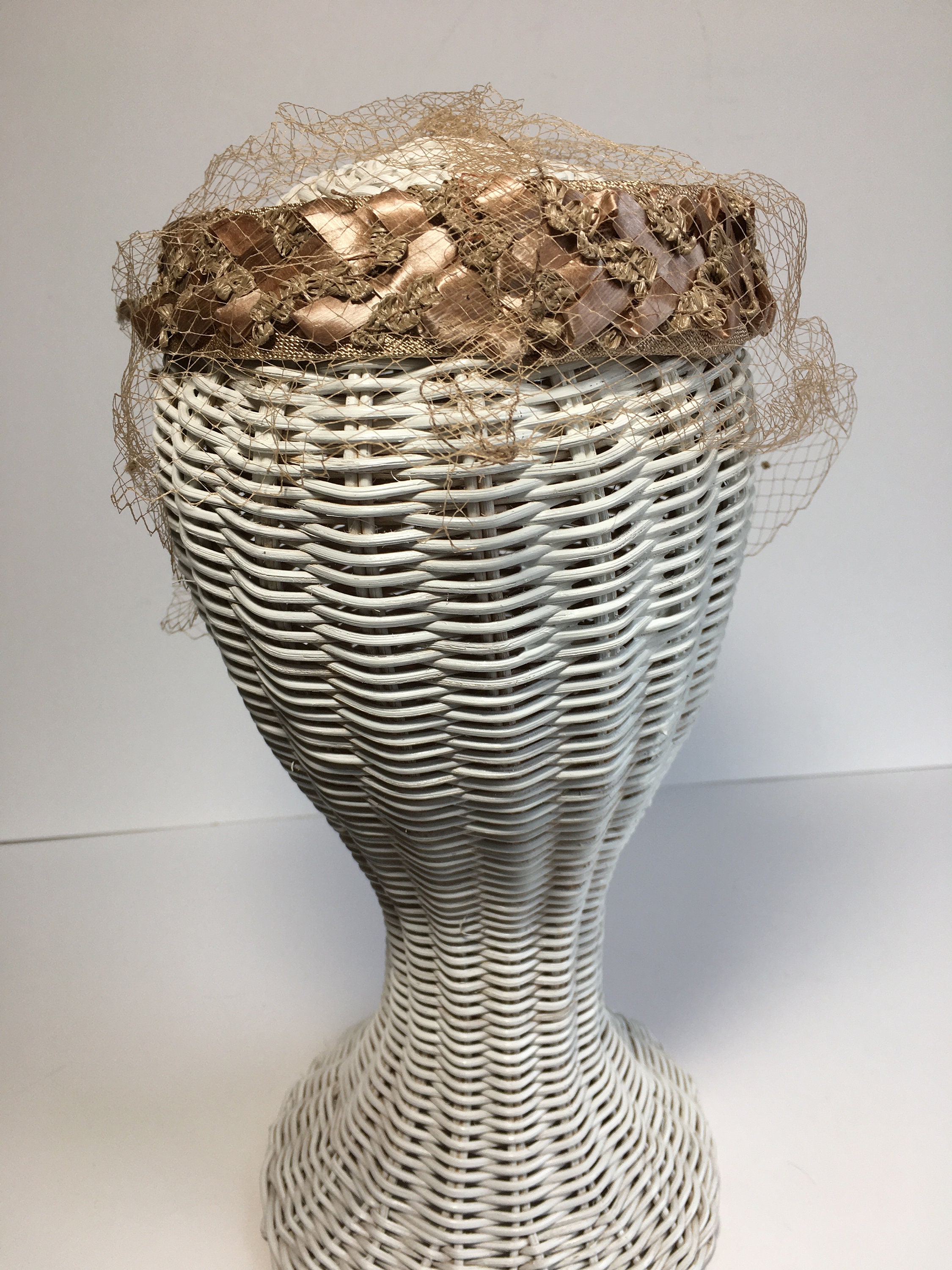 Vintage Raffia Taupe Ring Hat Fascinator With Netting - Etsy