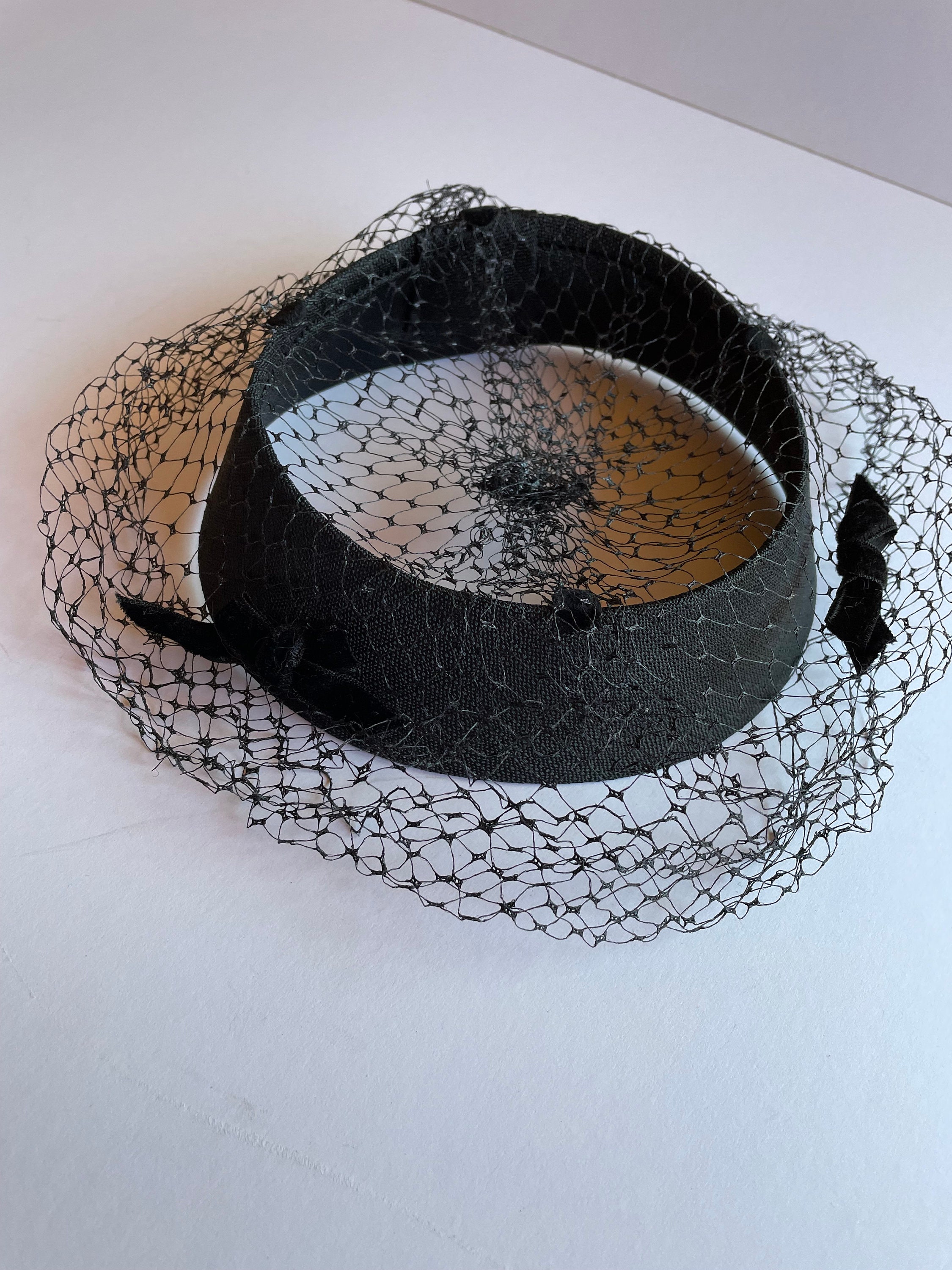 Vintage Sweet Black Ring, Fascinator Hat With Intact Netting and Two ...