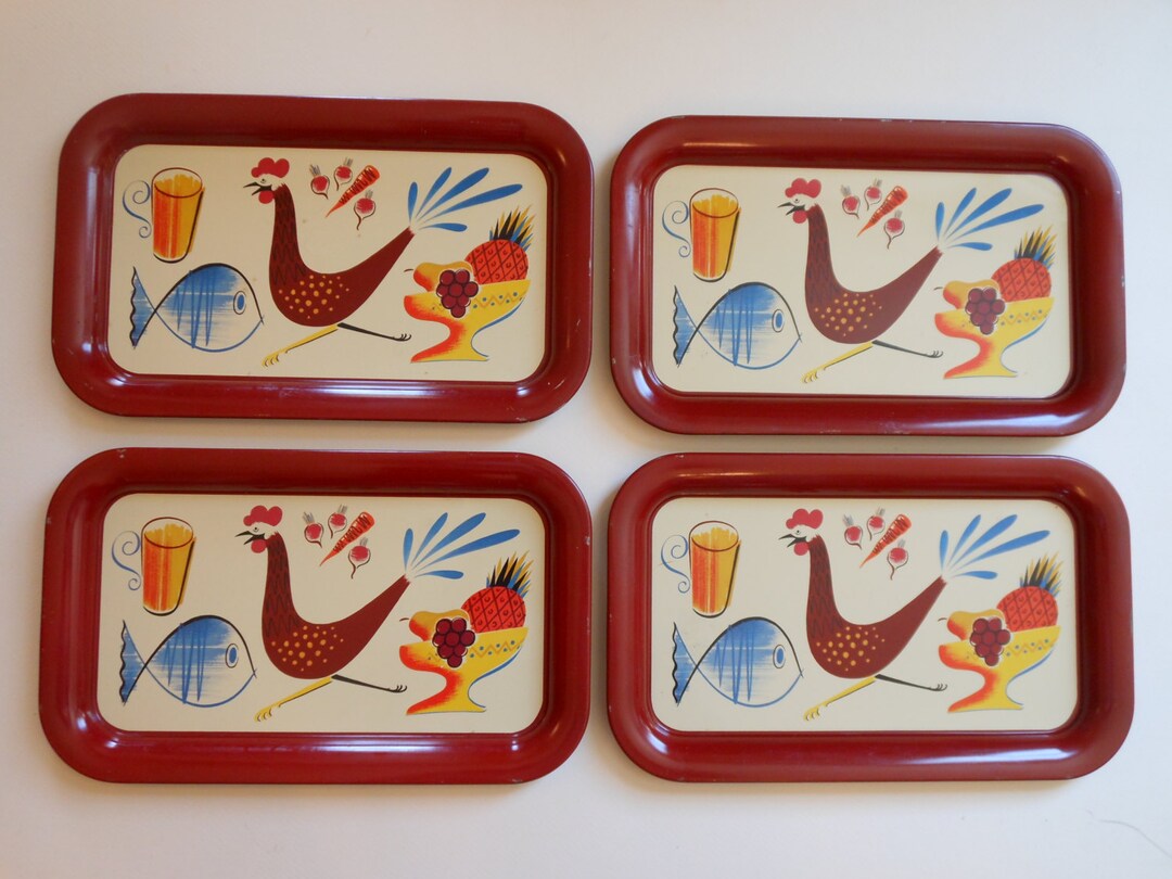 Retro Rooster and Kitchen Fare Trays-4 - Etsy