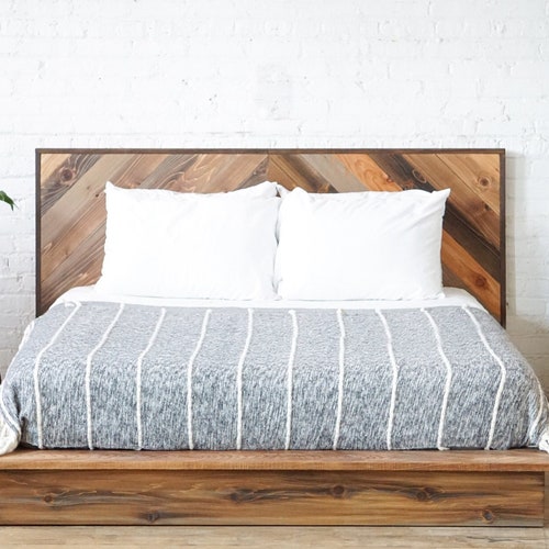 Chevron Low Pro Bed Platform Bed Frame & Headboard Set - Etsy