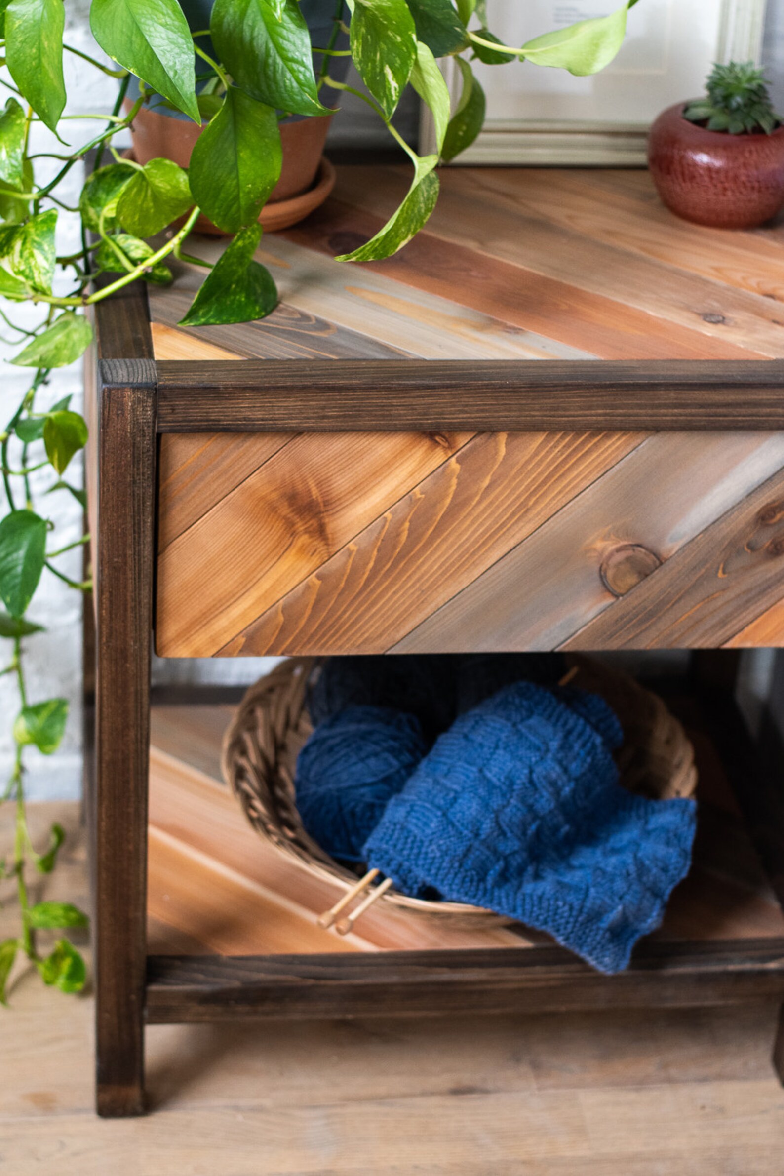 Rustic Chevron Solid Barn Wood Bedside Table / End Table - Handmade in ...