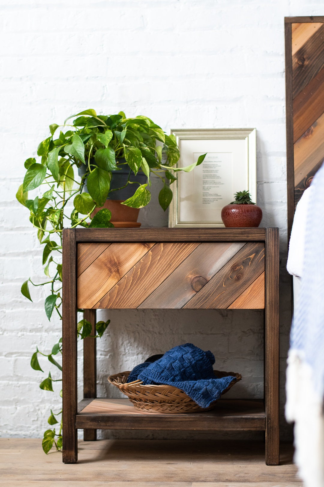Rustic Chevron Solid Barn Wood Bedside Table / End Table - Handmade in ...