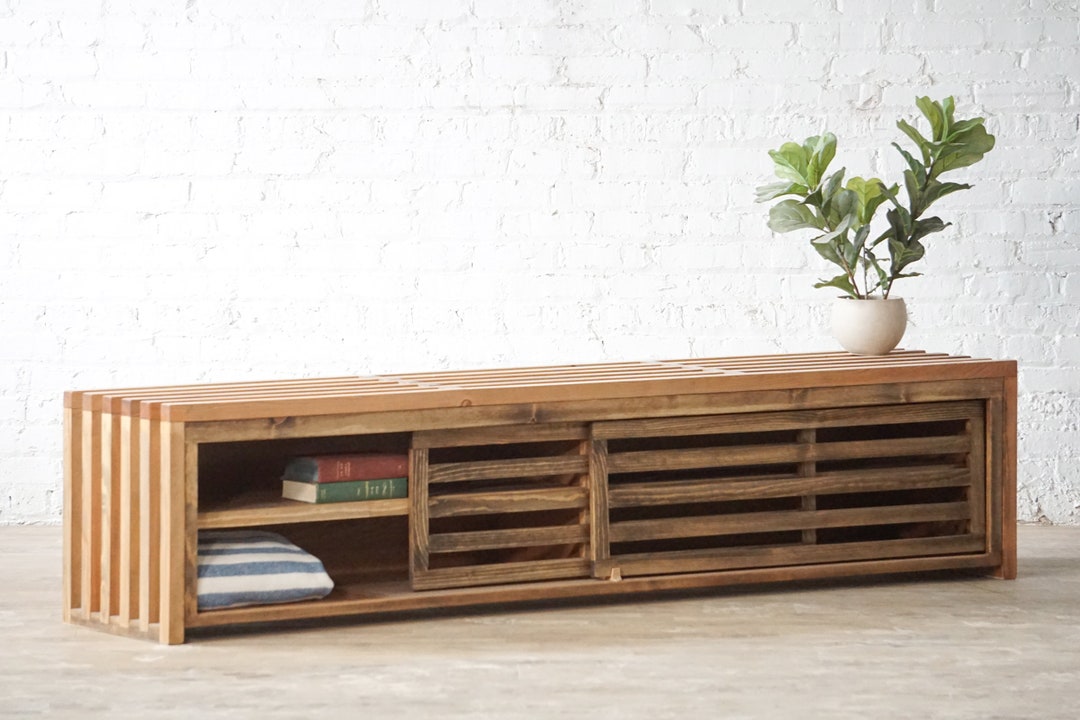 The Carolina Storage Bench - Slatted Low Profile Console - Rustic ...