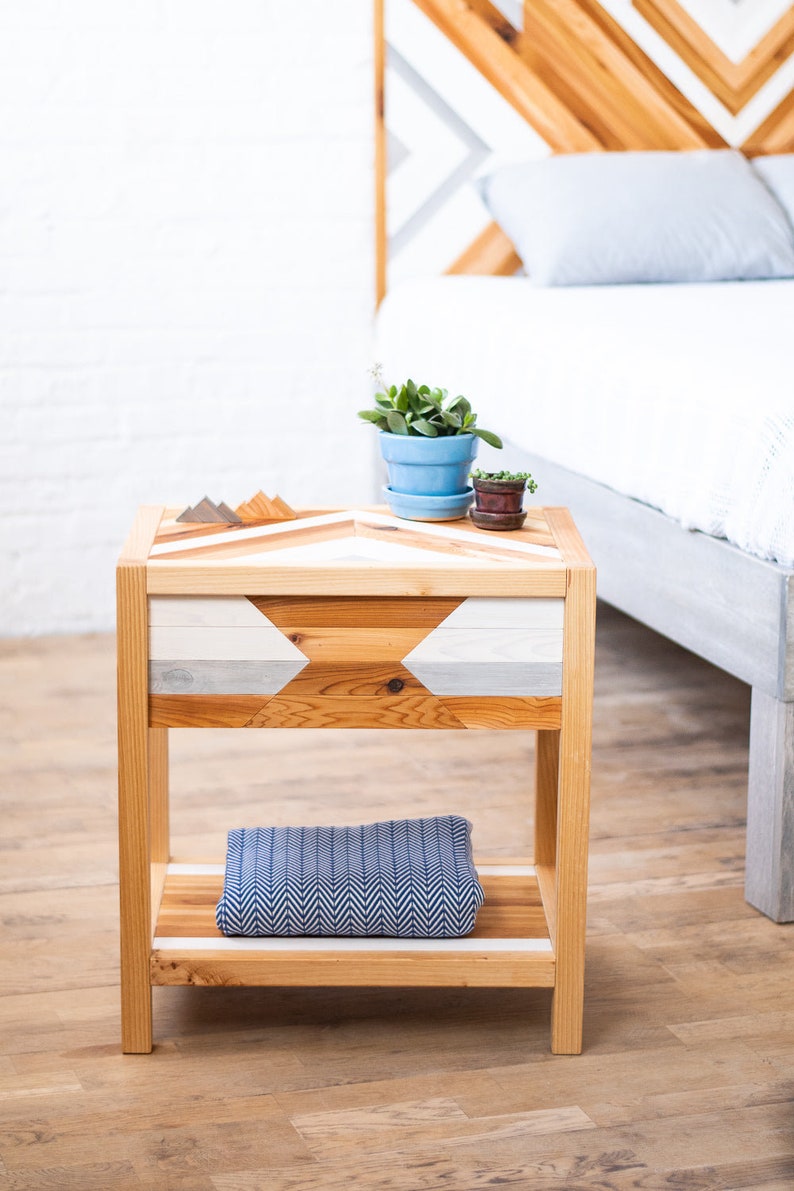 Tribal Rustic Chevron Solid Barn Wood Bedside Table / End | Etsy