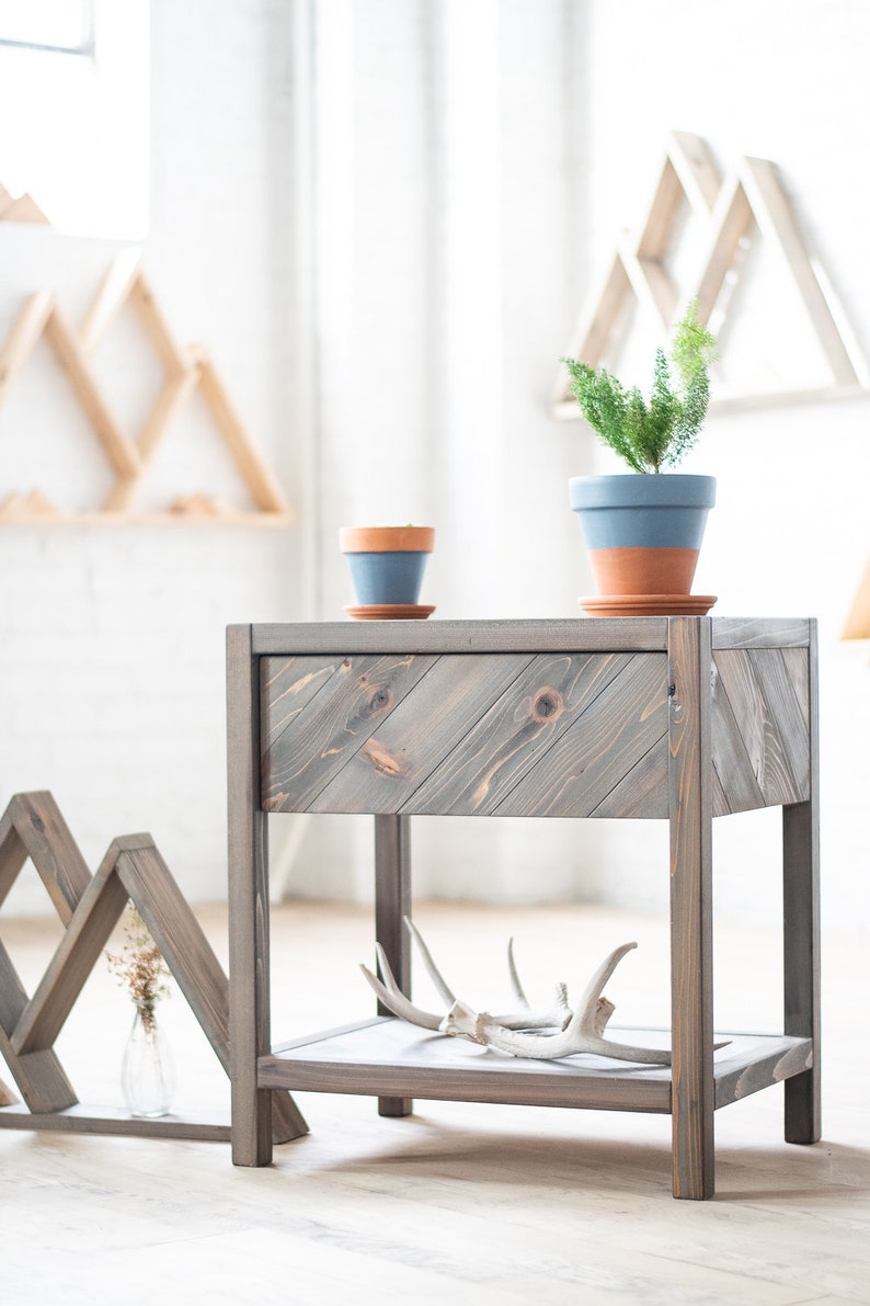 Rustic Chevron Solid Barn Wood Bedside Table / End Table | Etsy