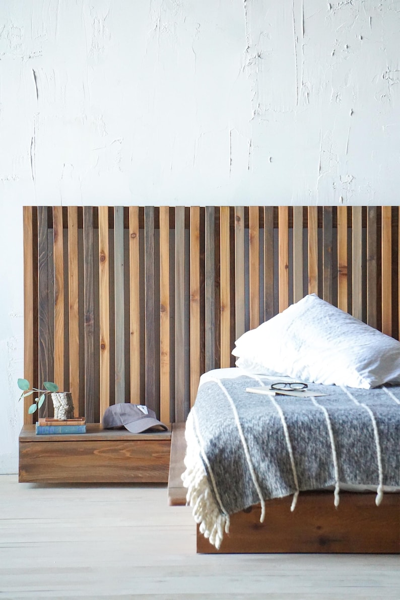 Handmade Solid Wood Platform Bed Frame – Extended Headboard With ...