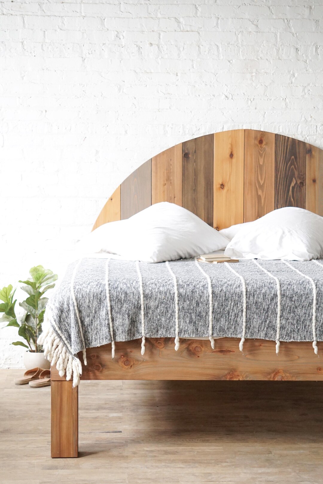 Handmade Rustic Modern Bed Frame – Round Headboard, Solid Wood - Etsy