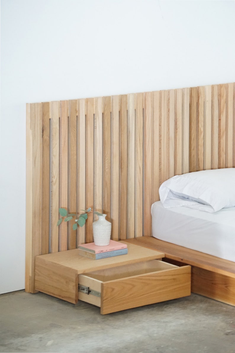 Handmade Solid Wood Platform Bed Frame – Extended Headboard With ...