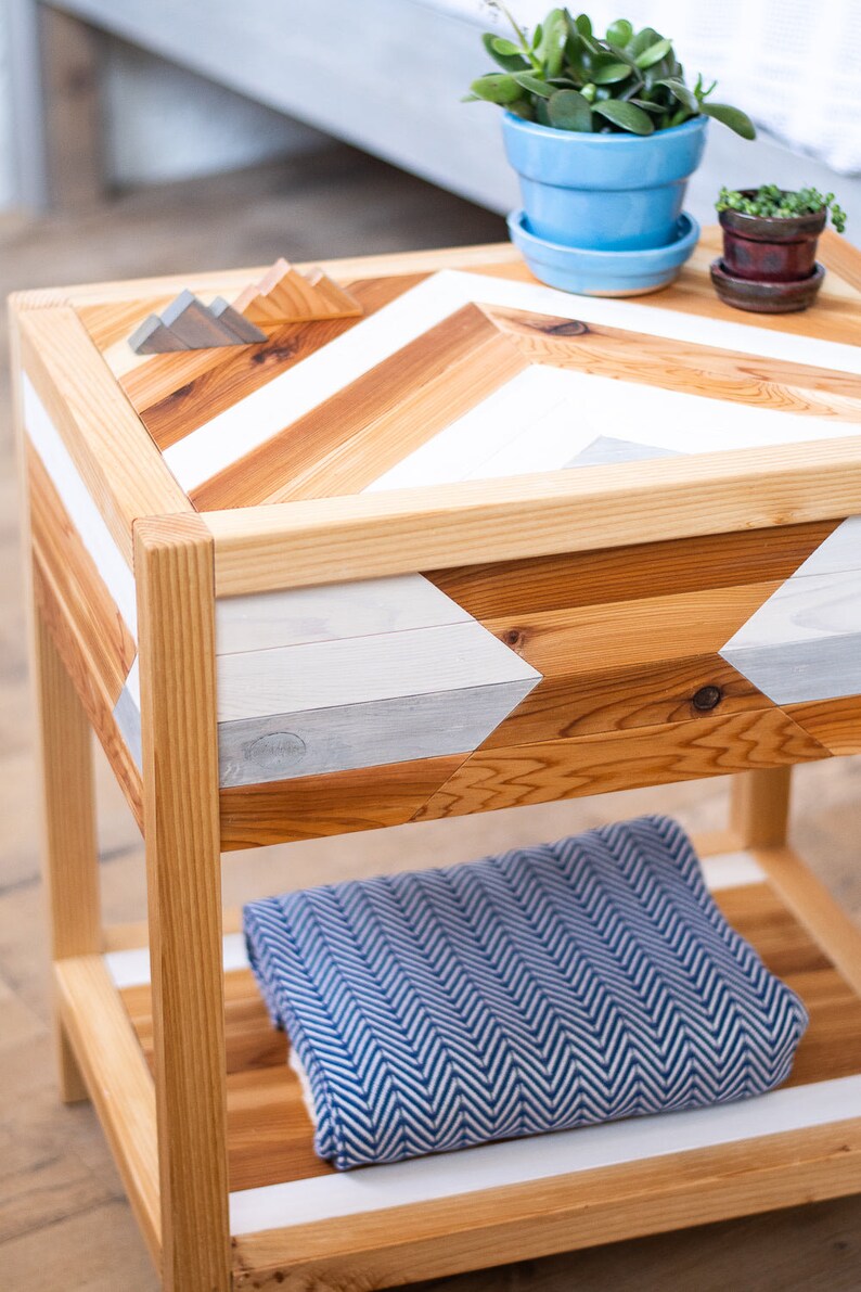 Tribal Rustic Chevron Solid Barn Wood Bedside Table / End | Etsy