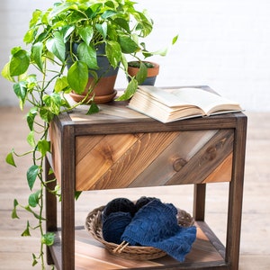 Rustic Chevron Solid Barn Wood Bedside Table / End Table - Handmade in ...