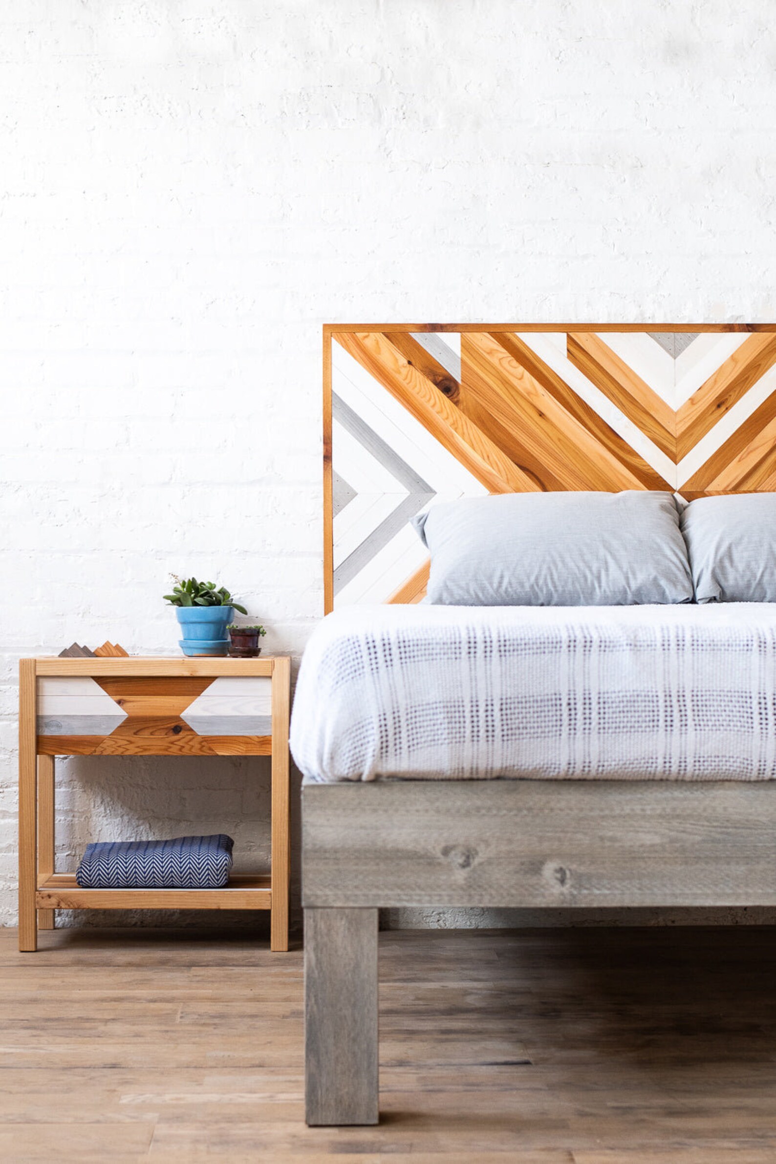 Tribal Rustic Chevron Solid Barn Wood Bedside Table / End | Etsy