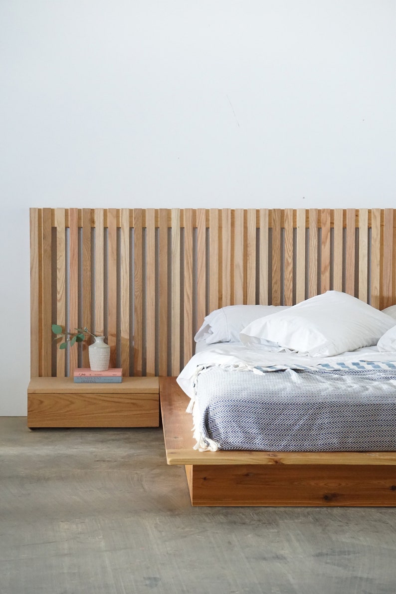 Handmade Solid Wood Platform Bed Frame – Extended Headboard With ...