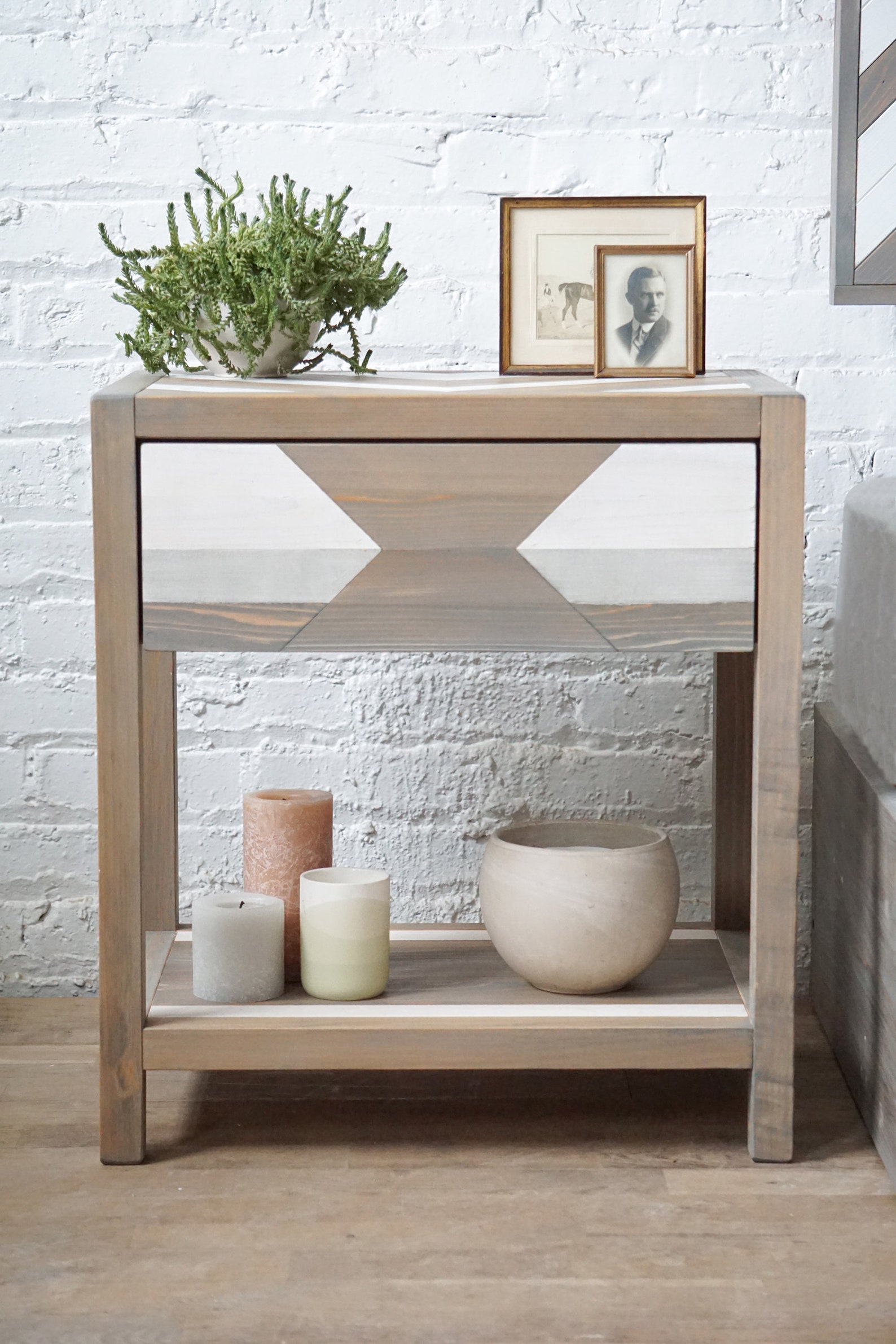 Tribal Rustic Chevron Solid Barn Wood Bedside Table / End | Etsy