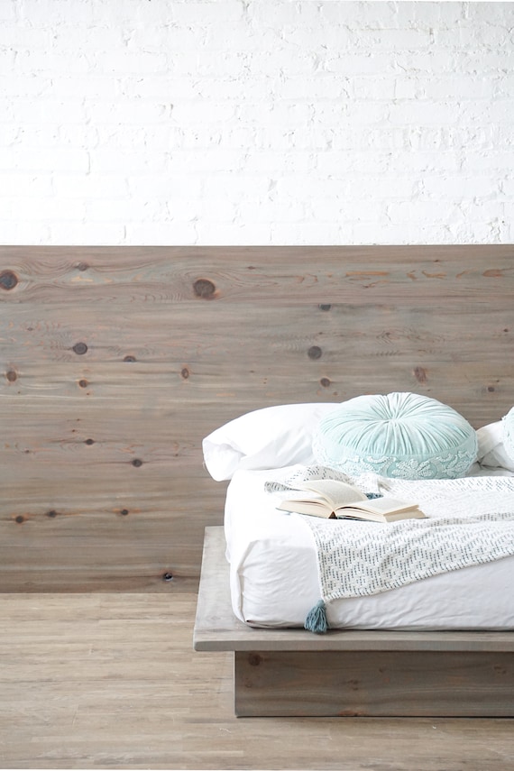 The Driftless Platform Bed Frame and Headboard Extended Headboard Solid Wood Floating Drawers Handmade in USA Etsy