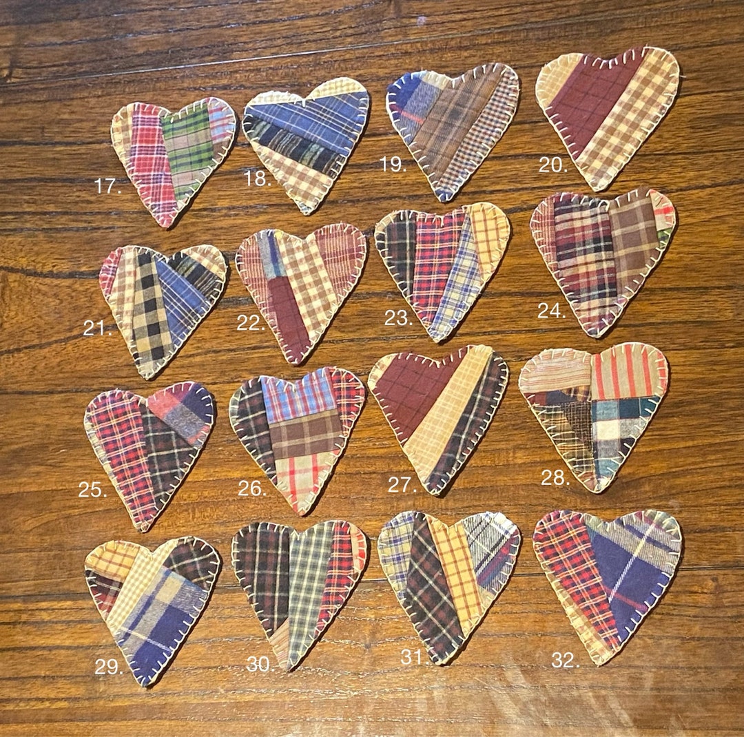 Patchwork Hearts/primitive/plaid/bowl Filler/ornament/handmade/homespun ...