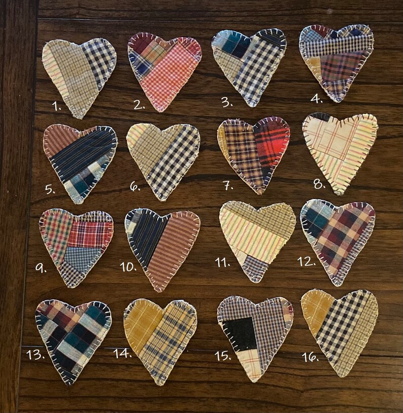 Patchwork Hearts/primitive/plaid/bowl Filler/ornament/handmade/homespun ...