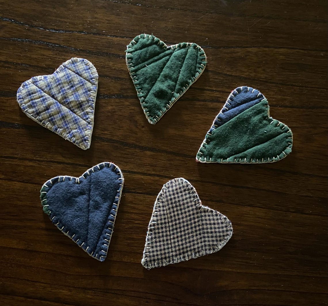 Patchwork Hearts/primitive/plaid/bowl Filler/ornament/handmade/homespun ...