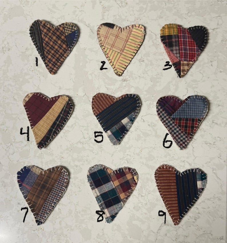 Patchwork Hearts/primitive/plaid/bowl Filler/ornament/handmade/homespun ...