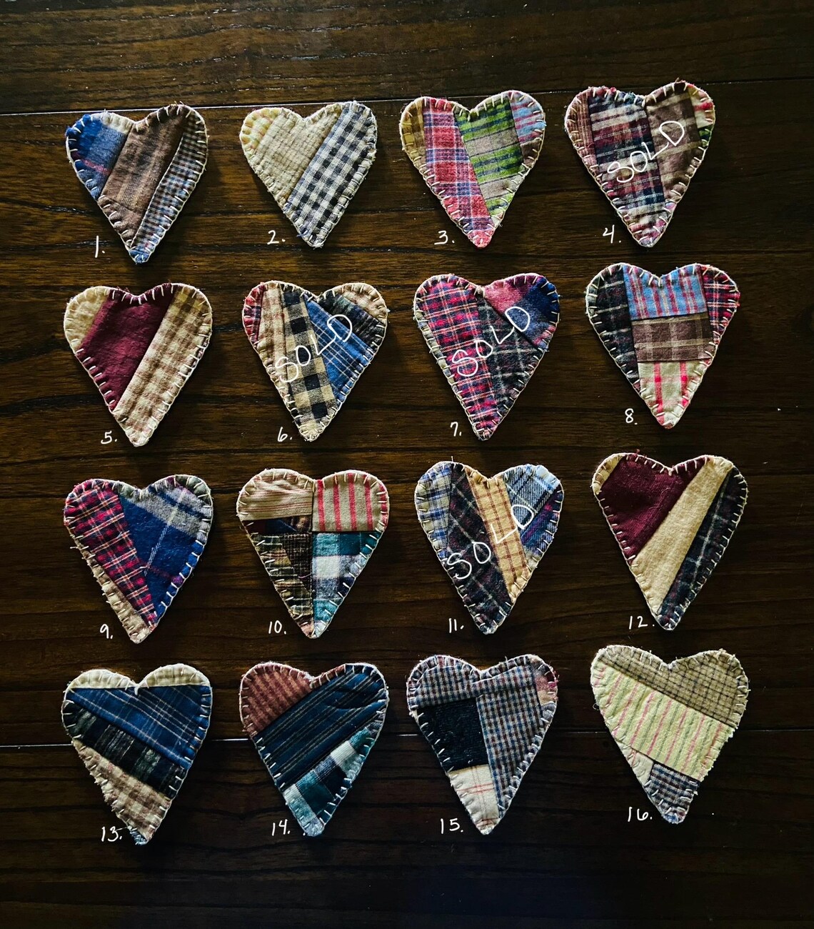 Patchwork Hearts/primitive/plaid/bowl Filler/ornament/handmade/homespun ...