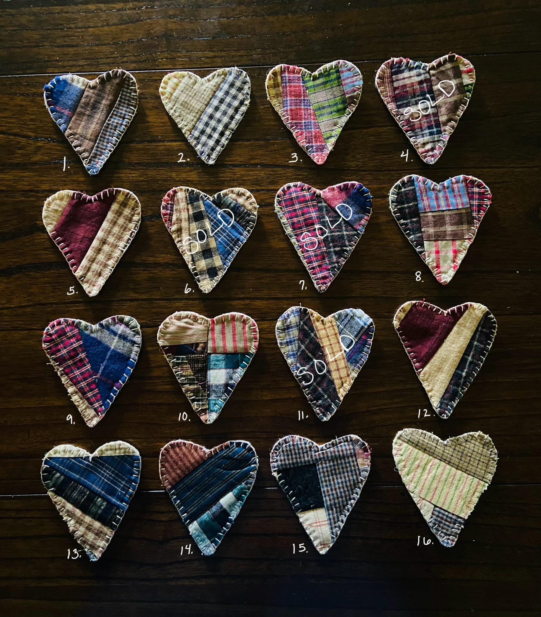 Patchwork Hearts/primitive/plaid/bowl Filler/ornament/handmade/homespun Hearts/vintage Look ...