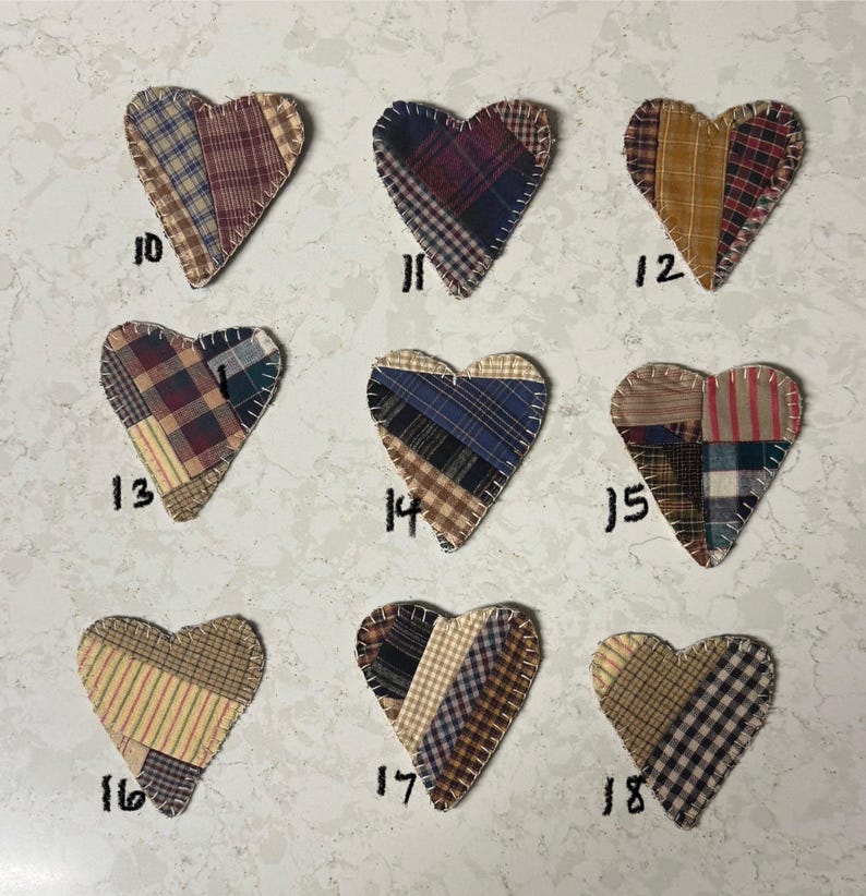 Patchwork Hearts/primitive/plaid/bowl Filler/ornament/handmade/homespun ...