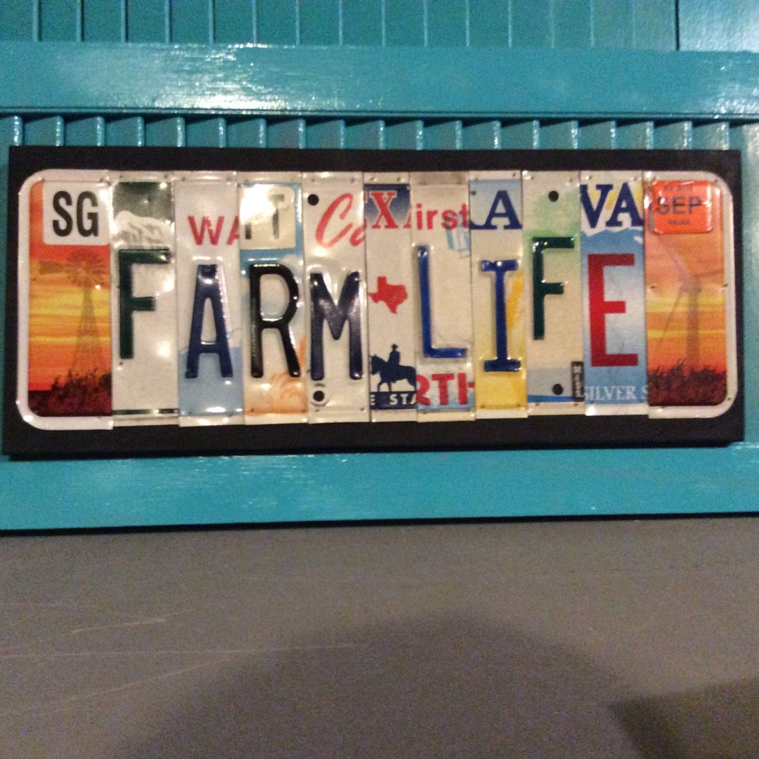 License Plate Sign License Plate Letter Art Picture Home Deco FARM LIFE ...