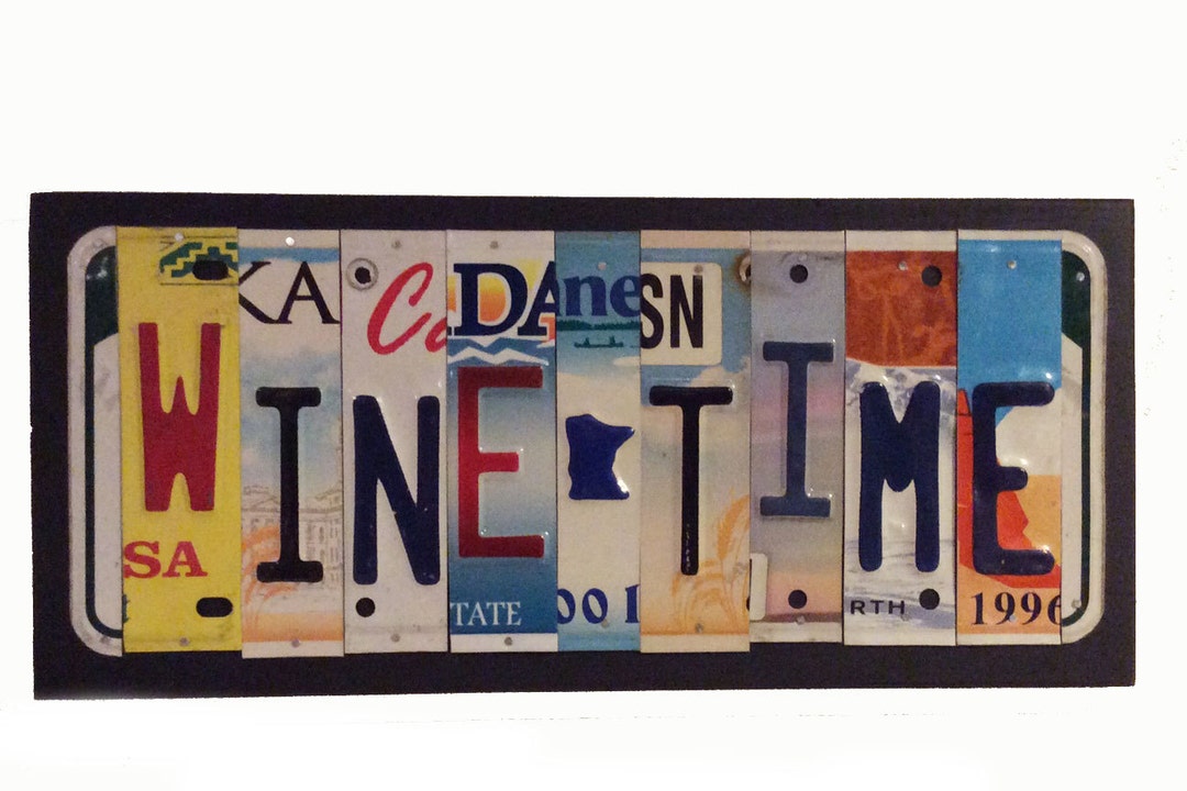 License Plate Sign License Plate Letter Art Picture Home Deco WINE TIME ...