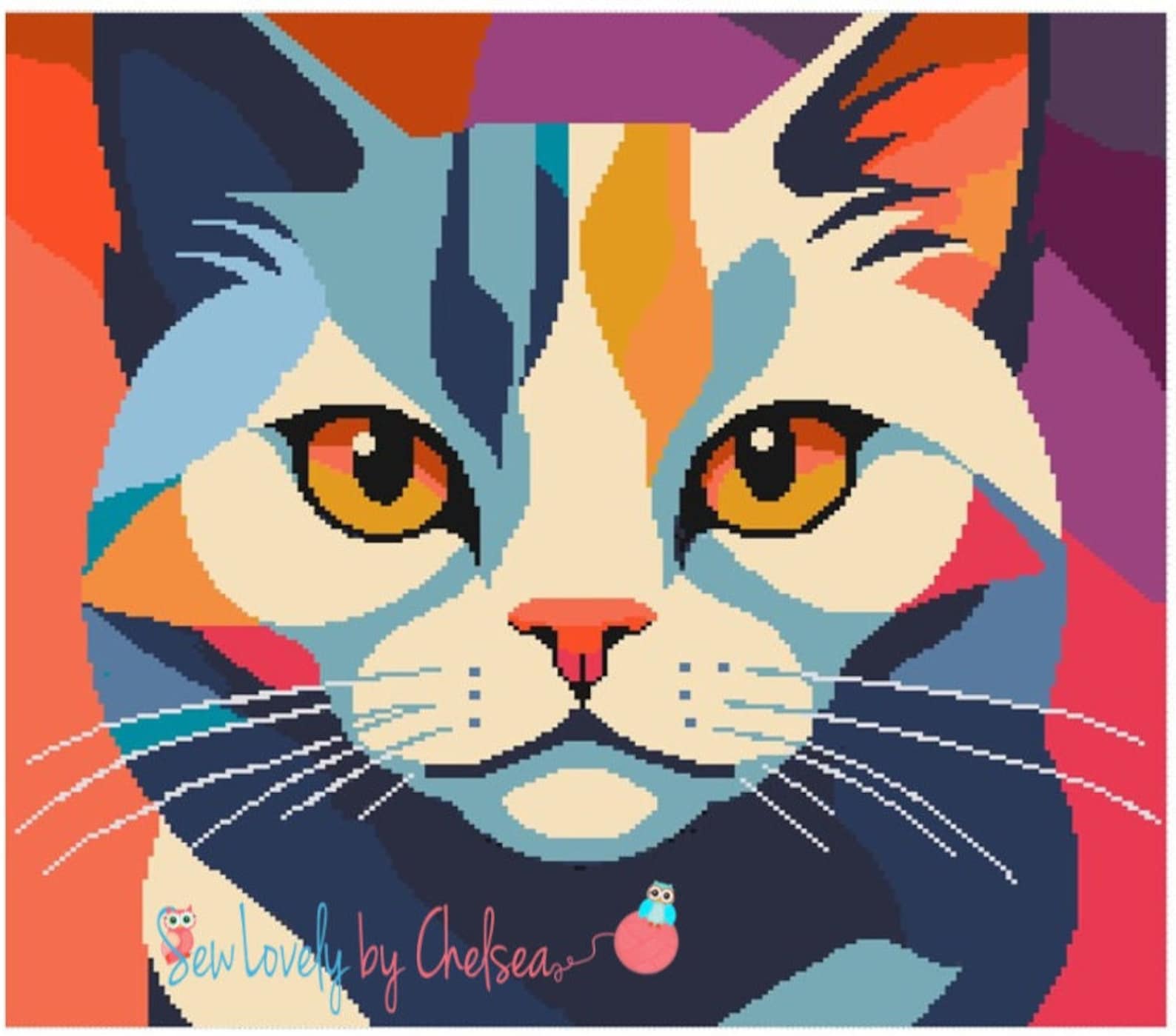 Mosaic Cat Graphghan Pattern Blanket Single Crochet Graph WITH WRITTEN ...