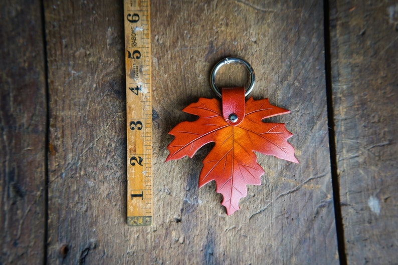 Maple Leaf Leather Bag Charm Large / Fall Keychain / Cute Key ...