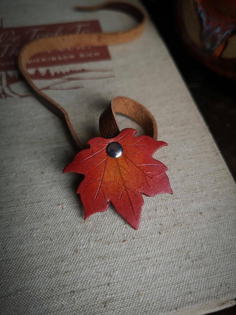 Maple Leaf Bookmark/ Recycled Leather / Fall Colors / | Etsy
