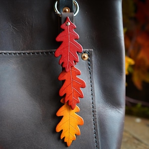 Fall Leather Oak Leaf Bag Charm | Handmade Autumn Leaf Keychain ...