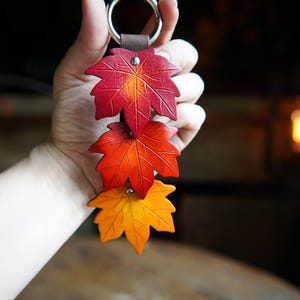 Fall Leather Maple Leaf Bag Charm | Handmade Autumn Leaf Keychain ...