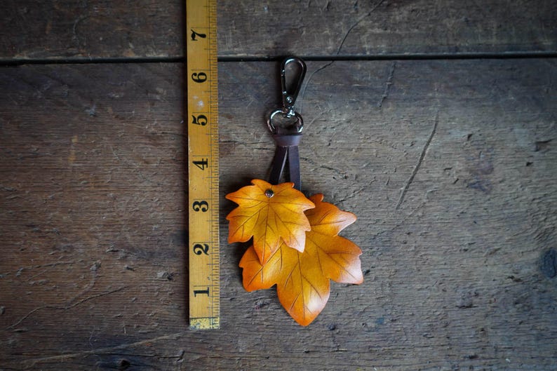 Maple Leaf Leather Bag Charm Keychain Custom Colors / Fall Gift Ideas ...