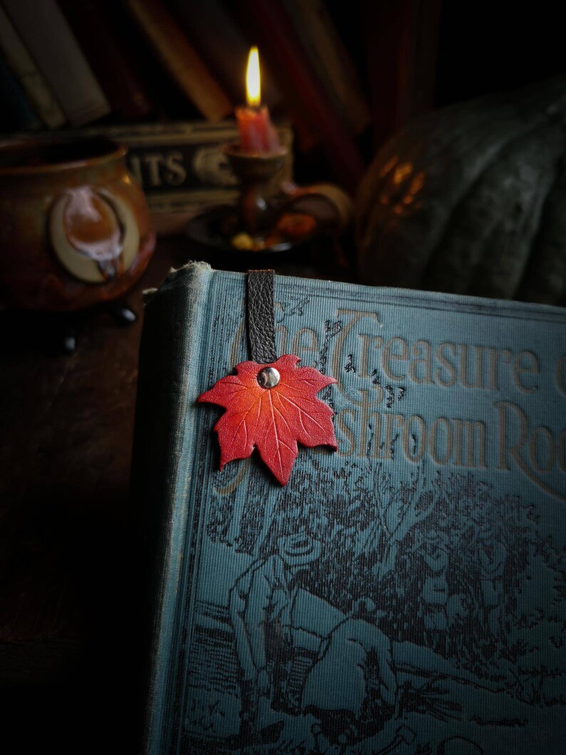 Maple Leaf Bookmark/ Recycled Leather / Fall Colors / | Etsy