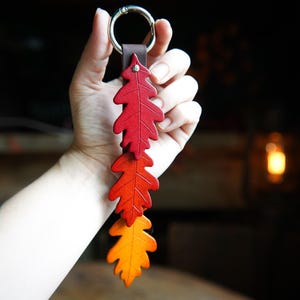 Fall Leather Oak Leaf Bag Charm Handmade Autumn Leaf Keychain ...