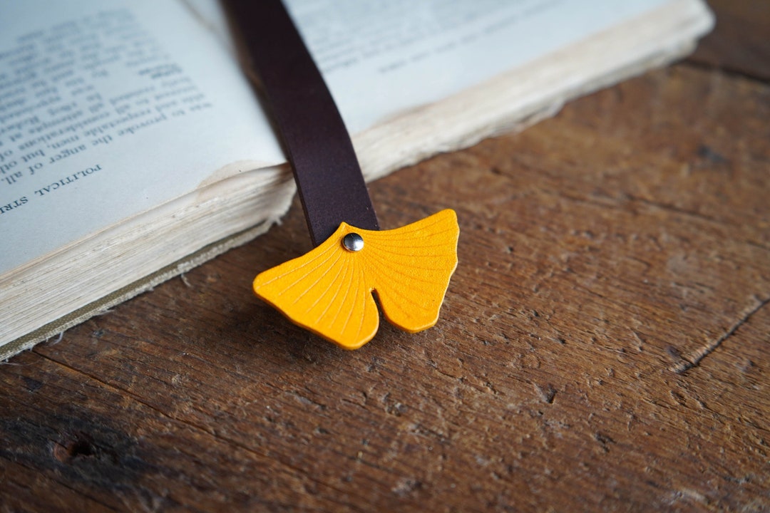 Personalized Leather Gingko Leaf Bookmark / Custom Engraved Book Lover ...
