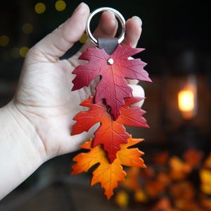 Sugar Maple Fall Leaf Leather Bag Charm | Handmade Autumn Leaf Keychain ...
