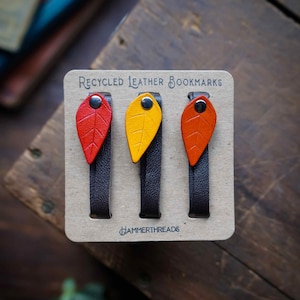 Leather Bookmark GIFT SET - Fall Leaf / Handcrafted Book Accessories ...
