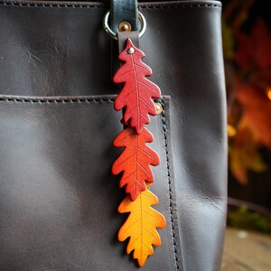 Fall Leather Oak Leaf Bag Charm Handmade Autumn Leaf Keychain ...