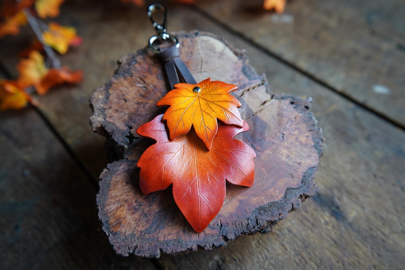 Maple Leaf Leather Bag Charm Keychain Custom Colors / Fall Gift Ideas ...